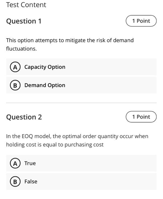 Solved Test Content Question 1 1 Point This option attempts | Chegg.com Solved Test Content Question 1 1 Point This option attempts | Chegg.com