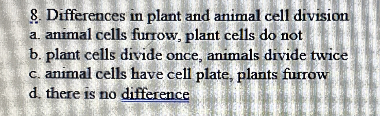 Solved Differences in plant and animal cell divisiona. | Chegg.com
