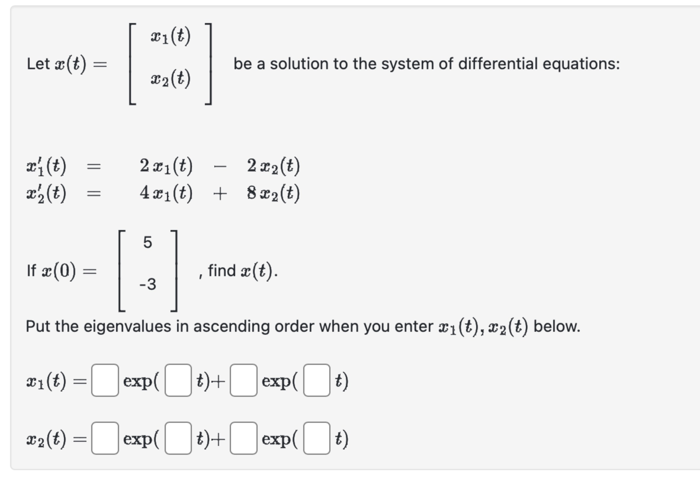 Solved Let x(t)=[x1(t)x2(t)] ﻿be a solution to the system of | Chegg.com