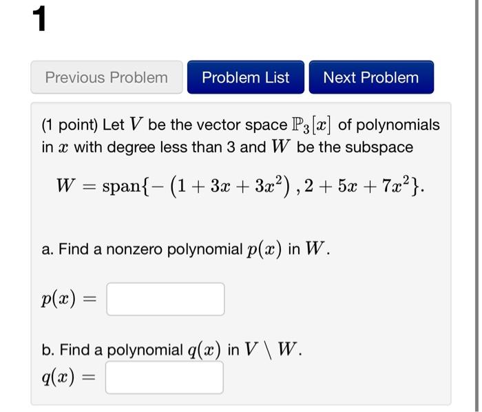 Solved (1 point) Let V be the vector space P3[x] of | Chegg.com