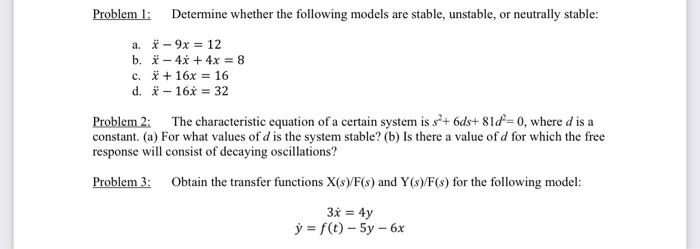 Solved Problem 1: Determine whether the following models are | Chegg.com