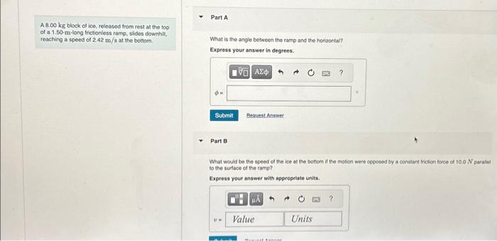 Solved A 8.00 kg block of ico, released from rest at the top | Chegg.com