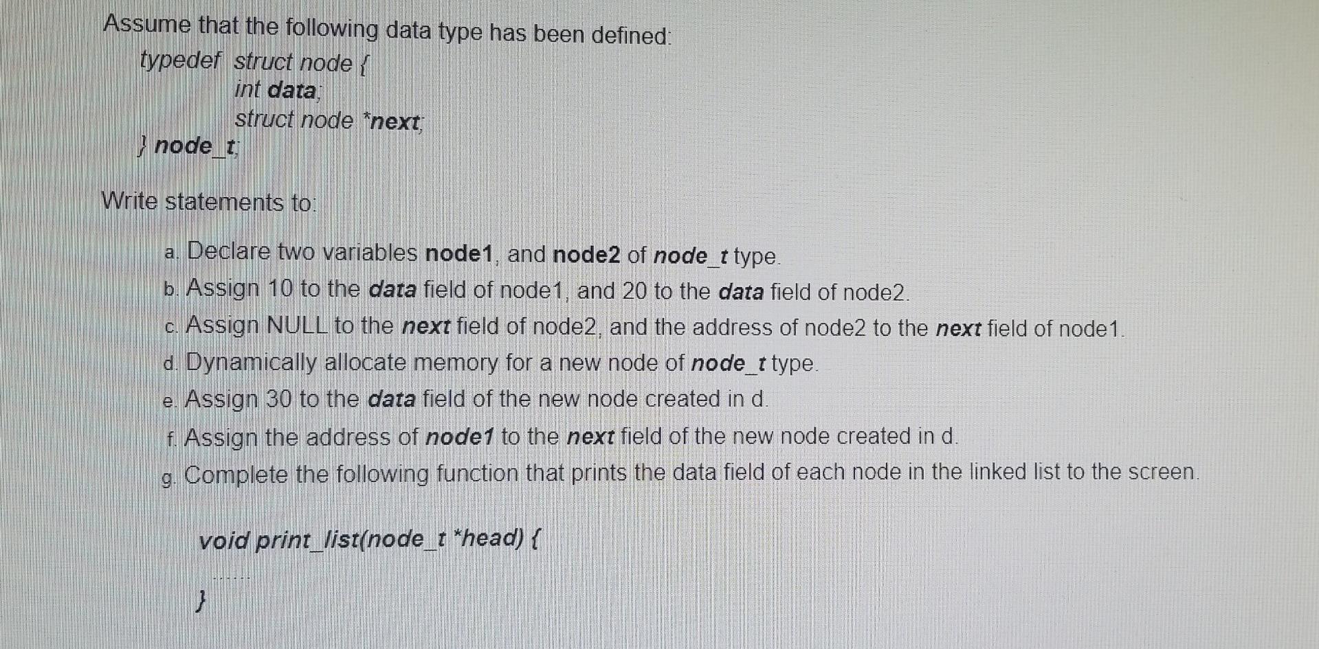 Solved Assume that the following data type has been defined: | Chegg.com