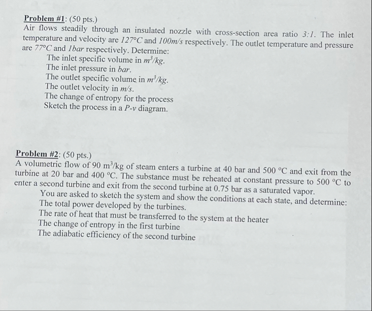 Solved Problem #1: (50 ﻿pts.)Air flows steadily through an | Chegg.com