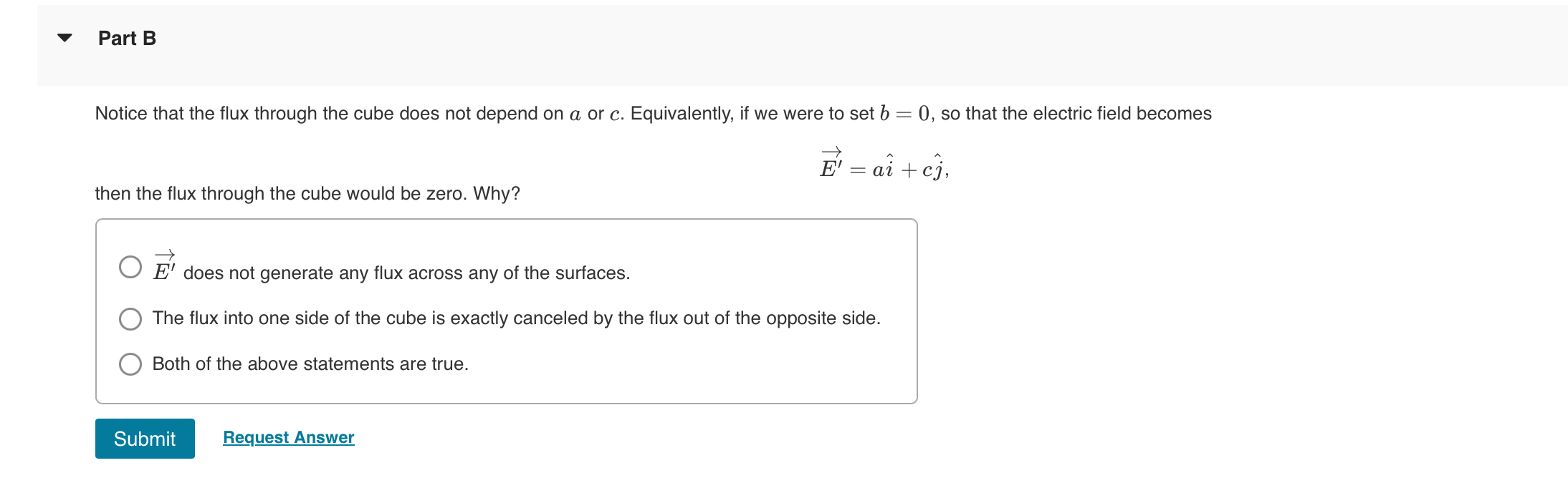 Solved Notice that the flux through the cube does not depend | Chegg.com