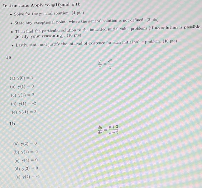 Solved Instructions Apply to #1 and #1b Solve for the | Chegg.com