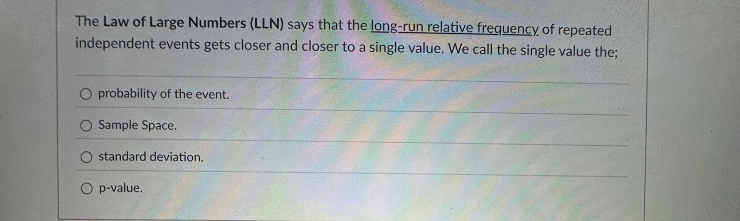 Solved You are heading to the LLBThe Law of Large Numbers | Chegg.com