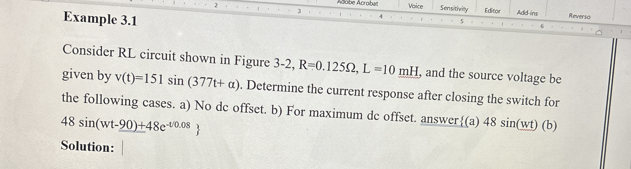 Solved Example 3.1Consider RL circuit shown in Figure | Chegg.com