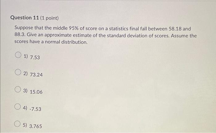 Solved Suppose that the middle 95% of score on a statistics | Chegg.com