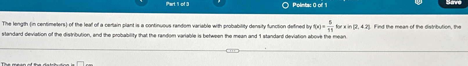 Solved Part 1 ﻿of 3Points: 0 ﻿of 1The length (in | Chegg.com