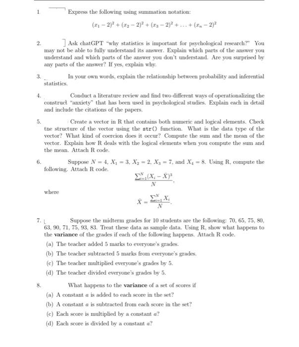 Solved 1 Express the following using summation notation: | Chegg.com