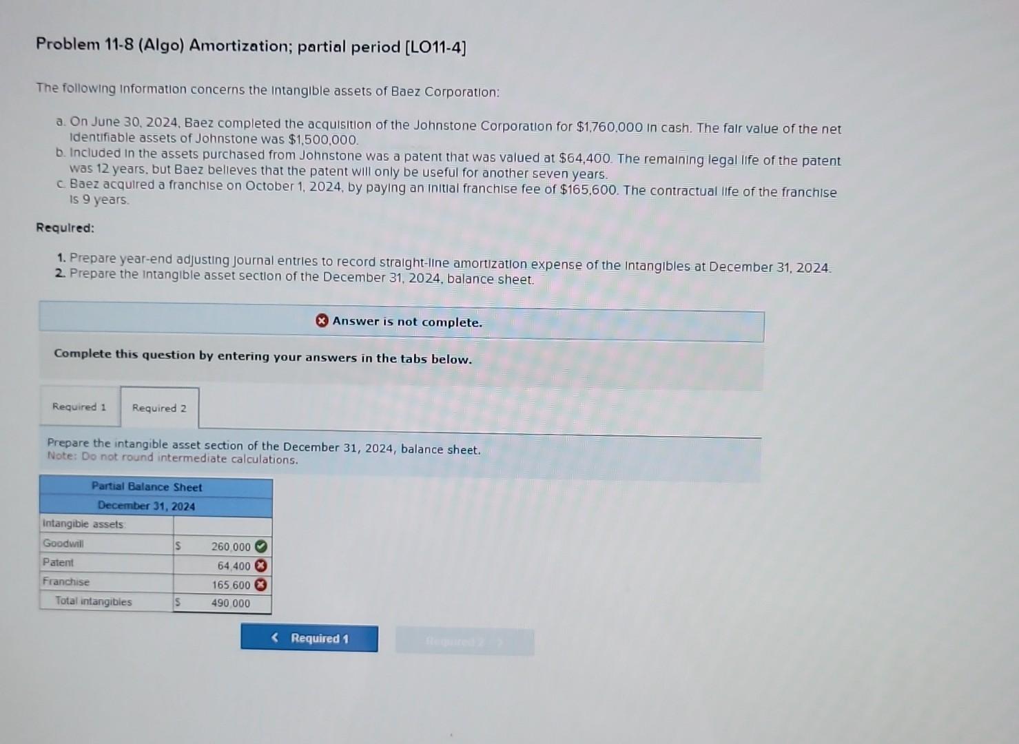 Solved Problem 11-8 (Algo) Amortization; partial period | Chegg.com