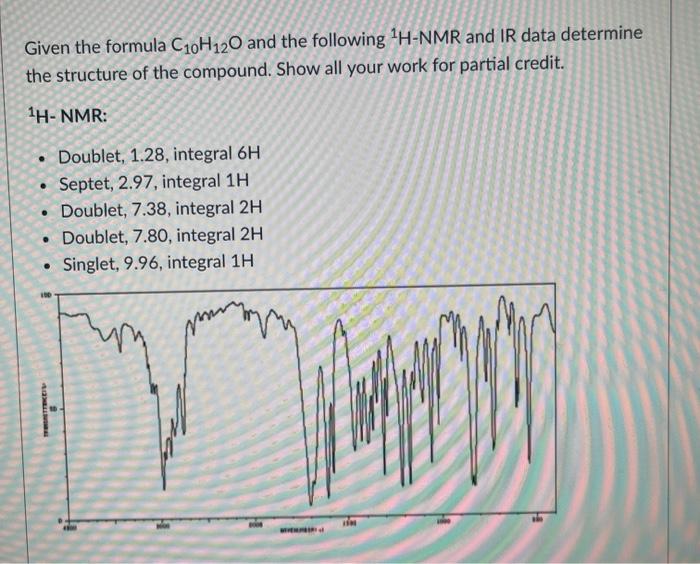 Solved Given the formula C10H12O and the following 1H−NMR | Chegg.com