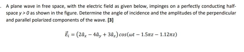 Solved • A plane wave in free space, with the electric field | Chegg.com
