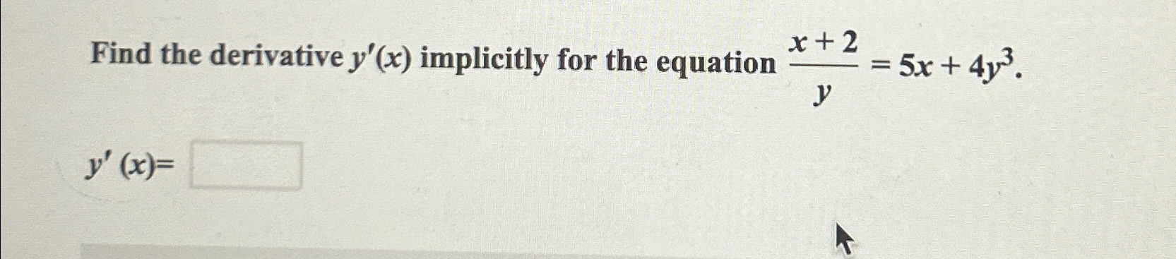 Solved Find the derivative y'(x) ﻿implicitly for the | Chegg.com