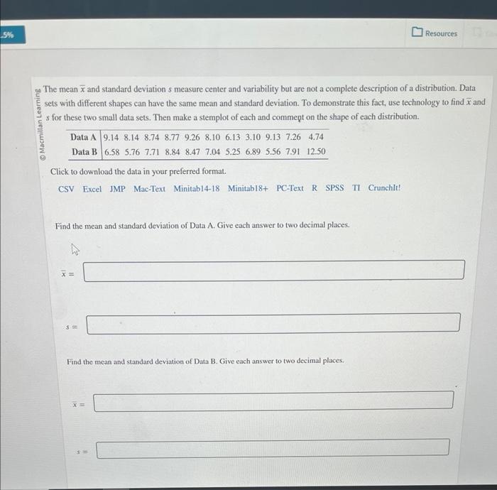 Solved The mean xˉ and standard deviation s measure center | Chegg.com