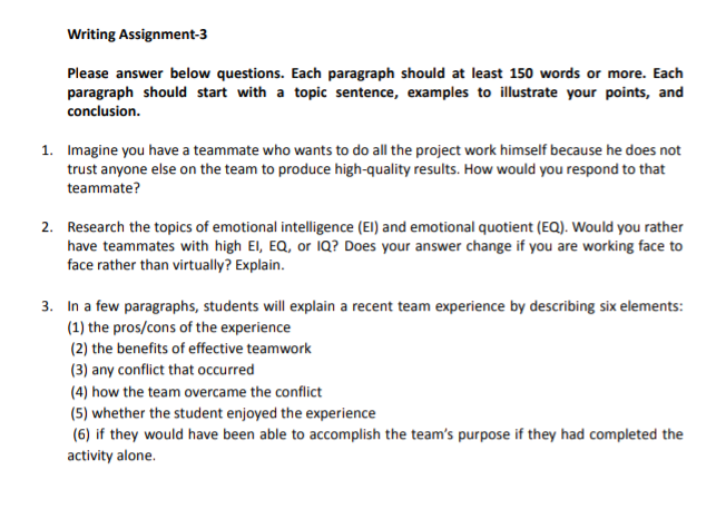 Solved Writing Assignment-3 Please answer below questions. | Chegg.com