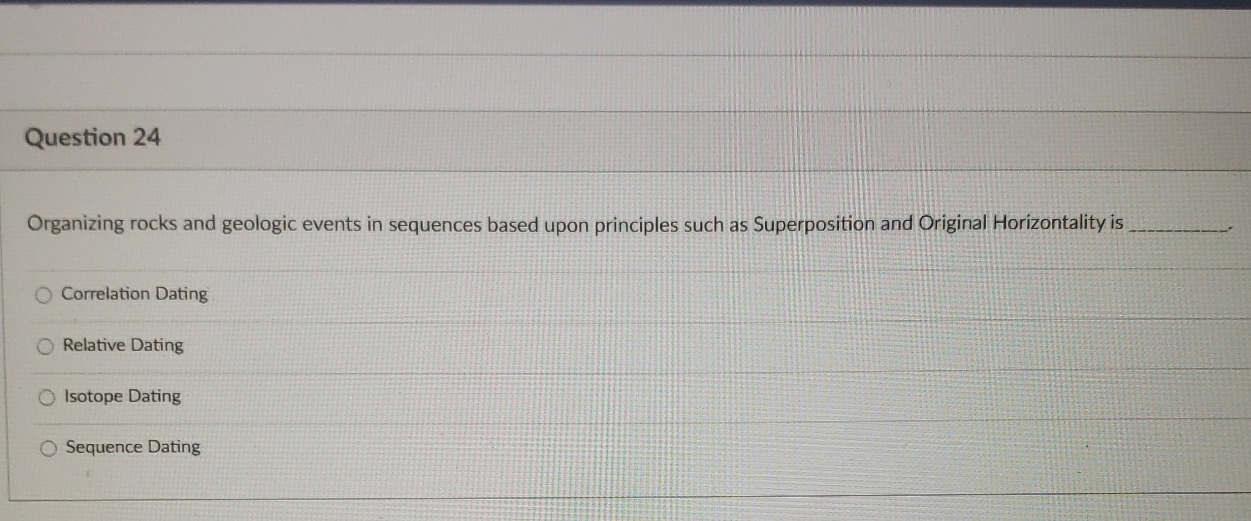 Solved Question 24Organizing rocks and geologic events in | Chegg.com