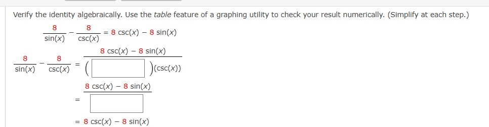 Solved Verify the identity algebraically. Use the table | Chegg.com