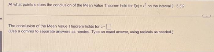 Solved At what points c does the conclusion of the Mean | Chegg.com
