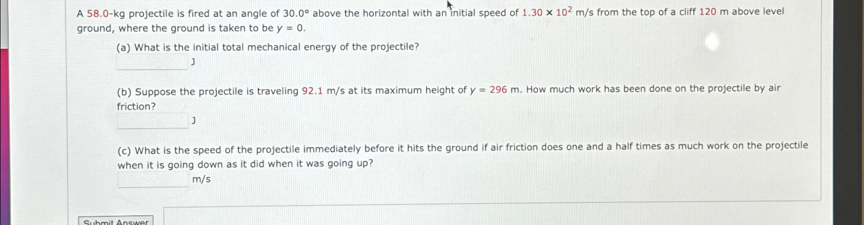 Solved A 58.0-kg ﻿projectile is fired at an angle of 30.0° | Chegg.com