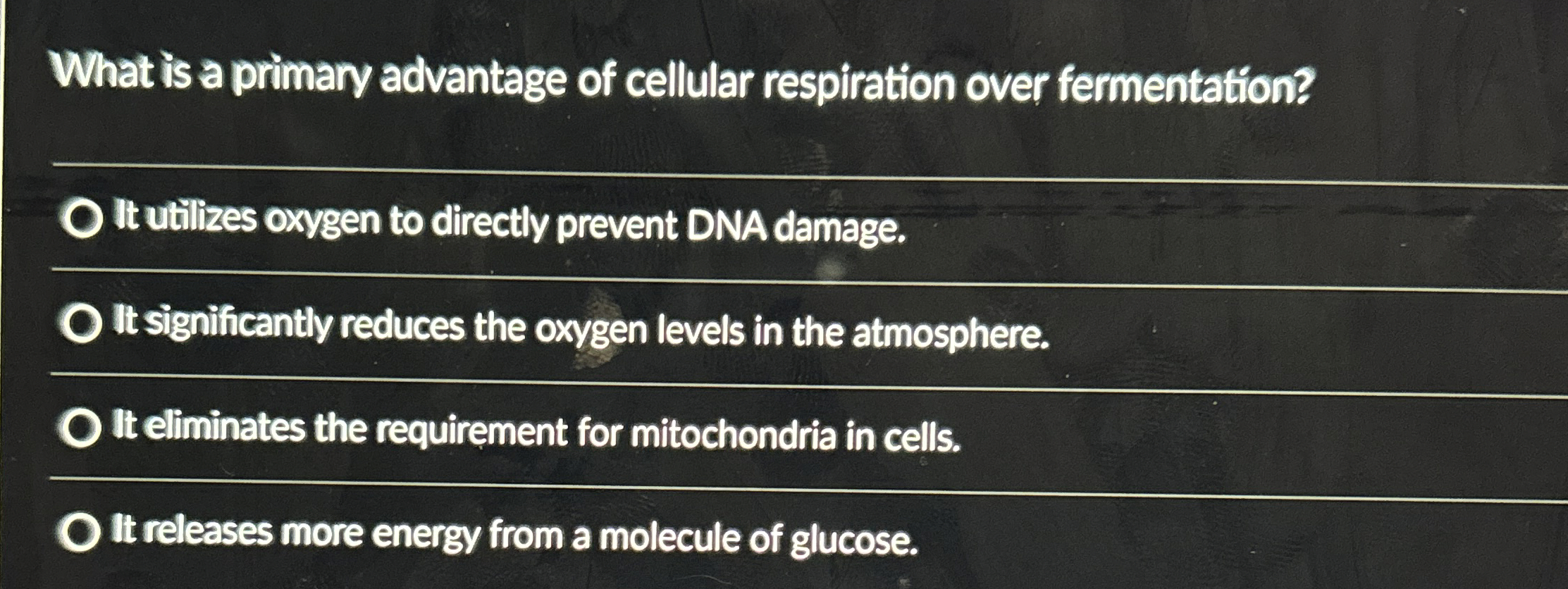 Solved What is a primary advantage of cellular respiration | Chegg.com