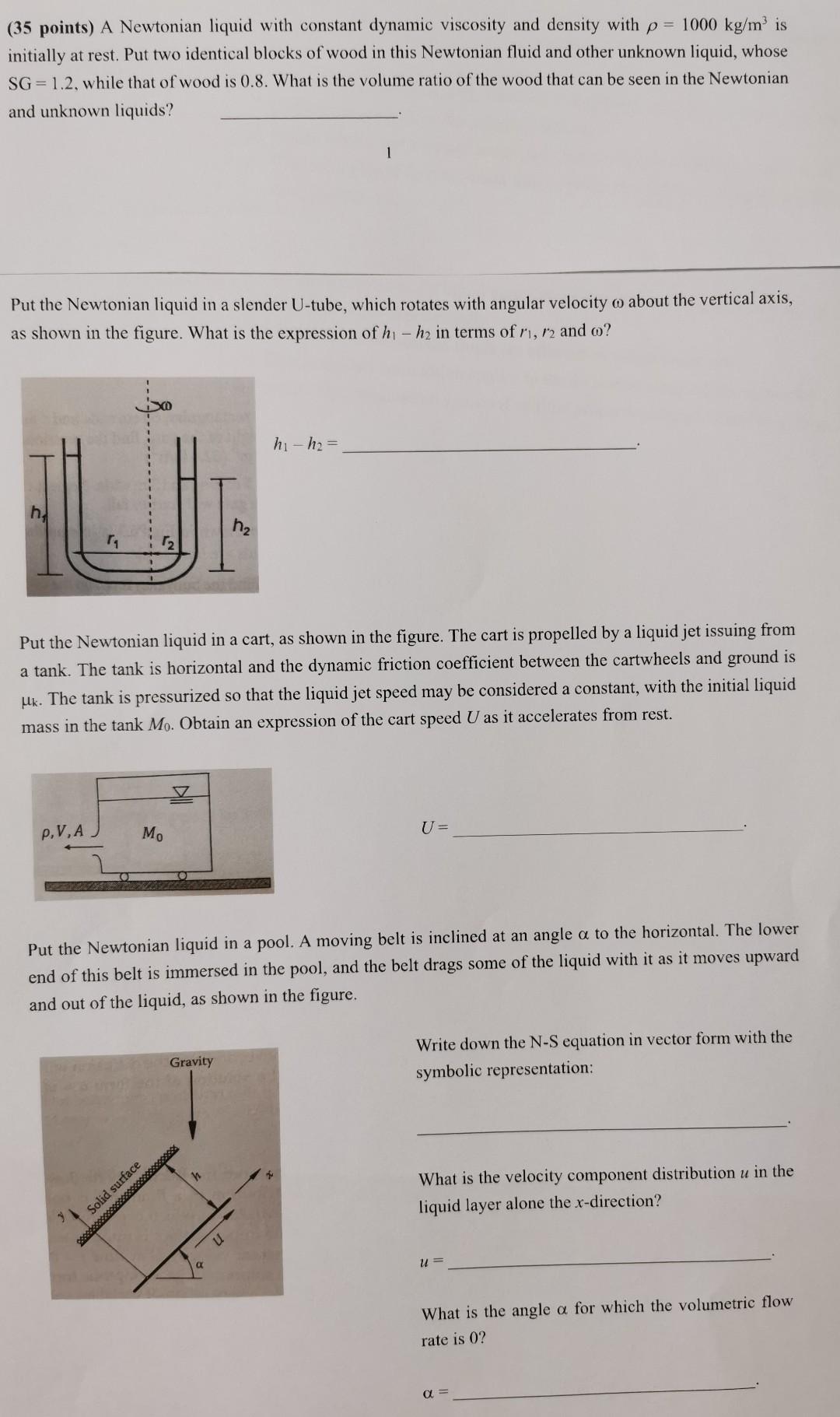 Solved (35 points) A Newtonian liquid with constant dynamic | Chegg.com