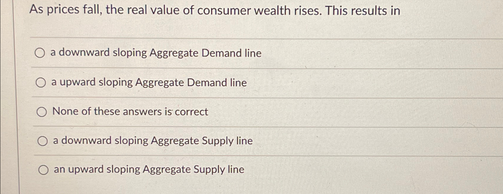Solved As prices fall, the real value of consumer wealth | Chegg.com