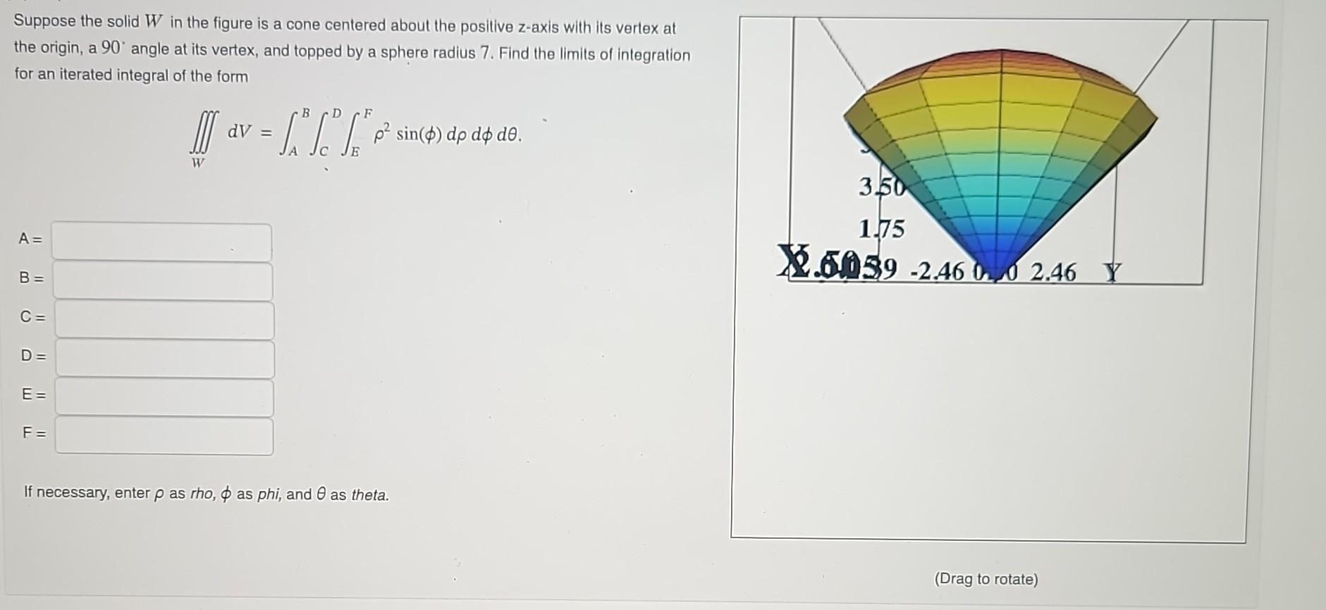 Solved Suppose the solid W in the figure is a cone centered | Chegg.com