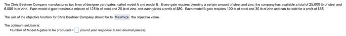 Solved The Chris Beehner Company manufactures two lines of | Chegg.com