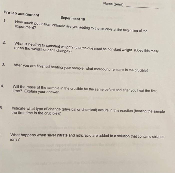 Pre-lab assignment Experiment 10 How much potassium | Chegg.com