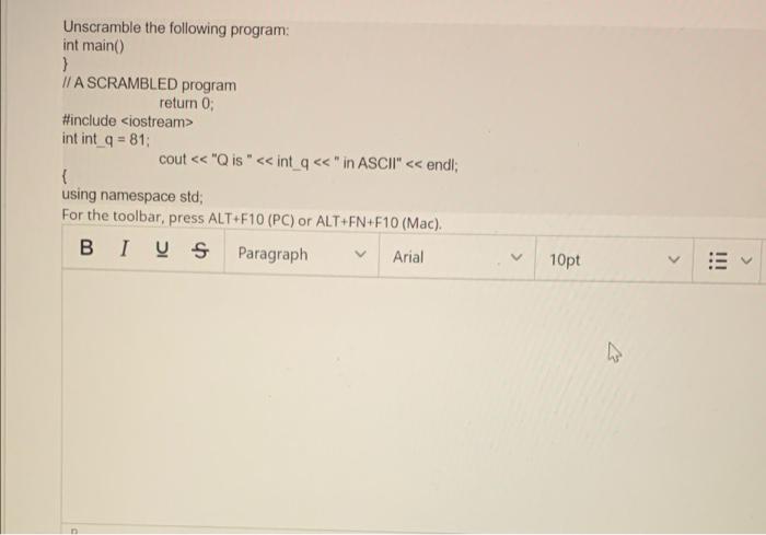 Solved Unscramble the following program: int main() } II A | Chegg.com