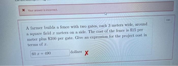 Solved A farmer builds a fence with two gates, each 3 meters | Chegg.com