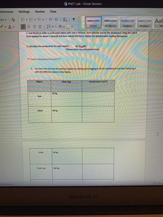 Solved PhET Lab - Force Vectors eferences Mailings Review | Chegg.com