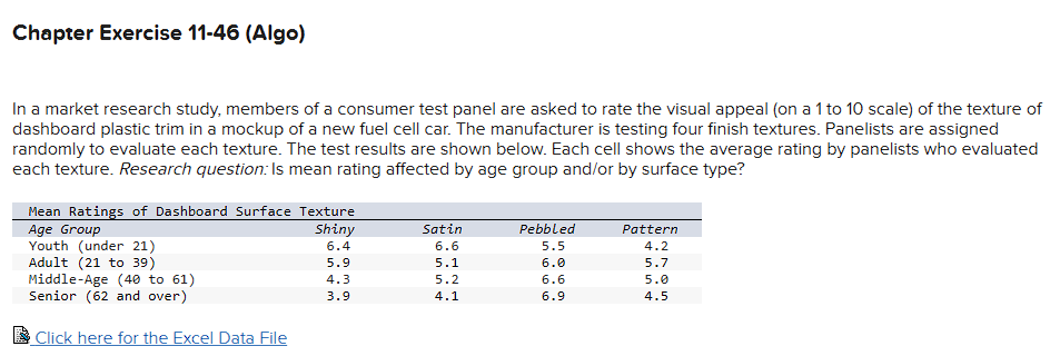 Solved Chapter Exercise 11-46 (Algo)In a market research | Chegg.com