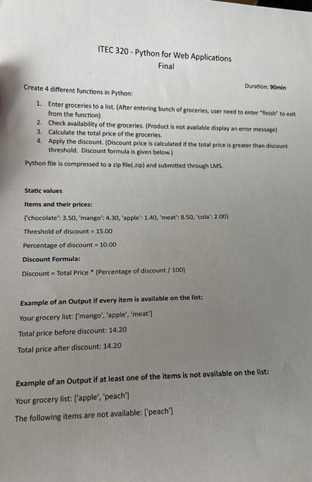 Solved ITEC 320 - Python for Web Applications Final Create 4 | Chegg.com