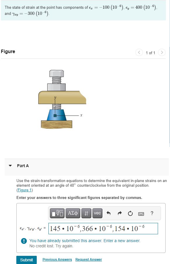 Solved The state of strain at the point has components of | Chegg.com