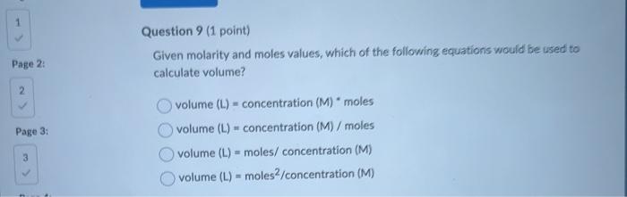Solved Given molarity and moles values, which of the | Chegg.com
