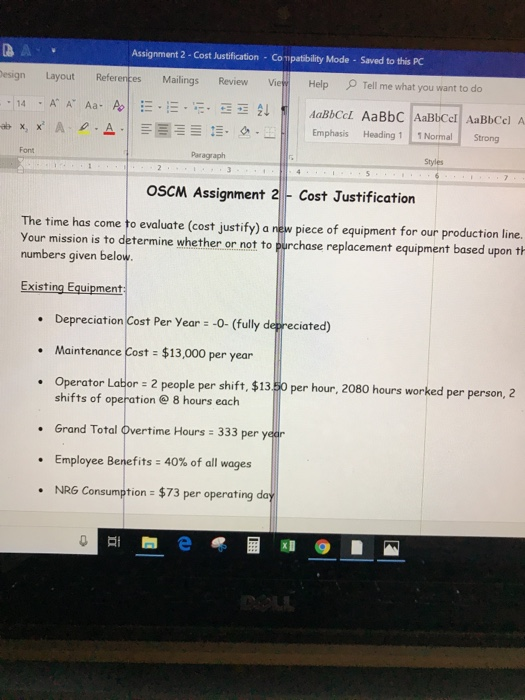Solved Assignment 2-Cost Justification Compatibility Mode | Chegg.com