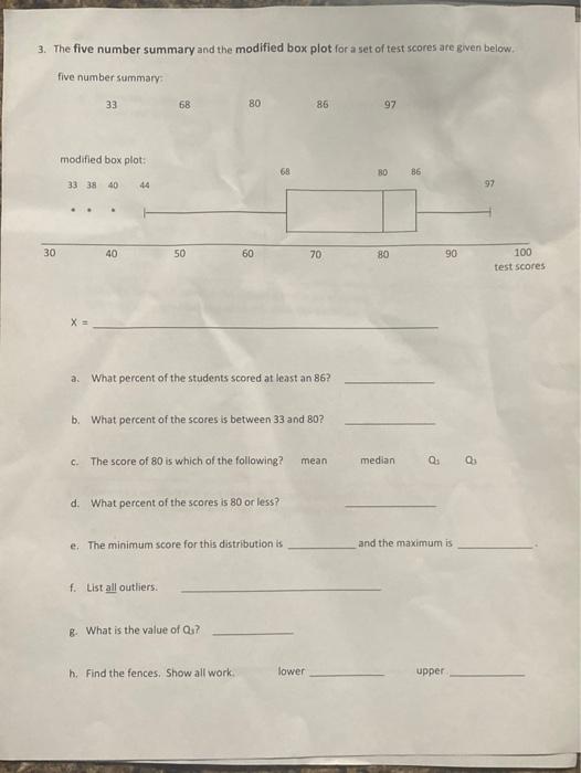 Solved 3. The five number summary and the modified box plot | Chegg.com