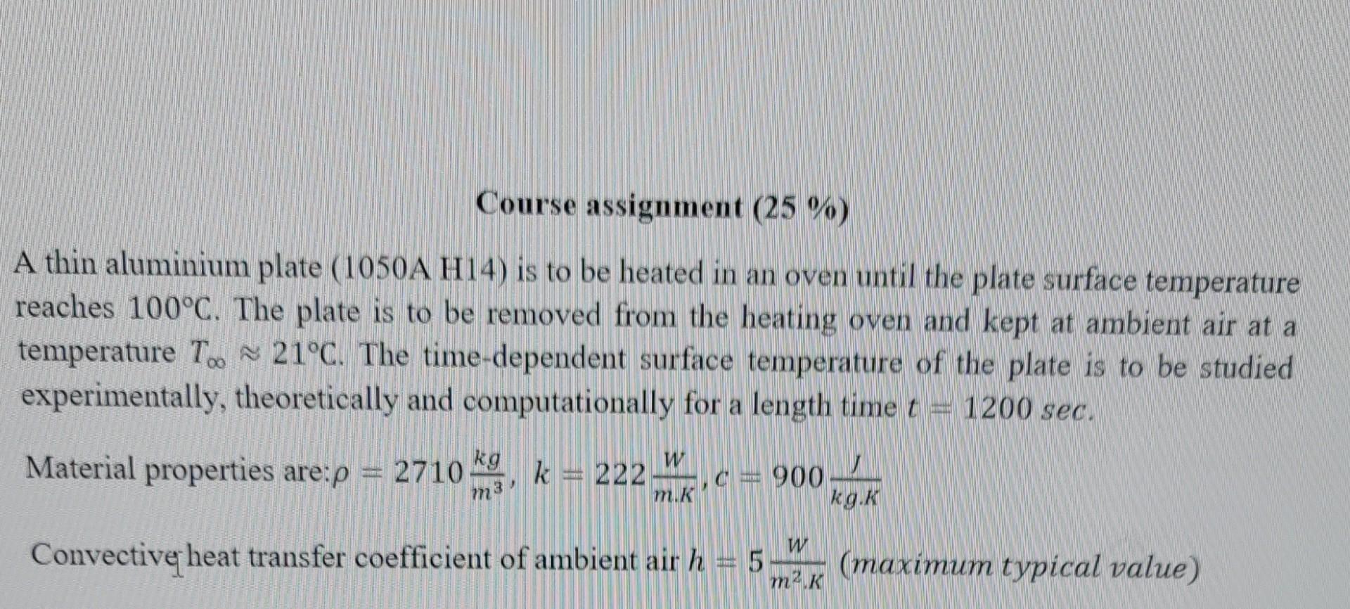 Solved A thin aluminium plate (1050 AH14) is to be heated in | Chegg.com