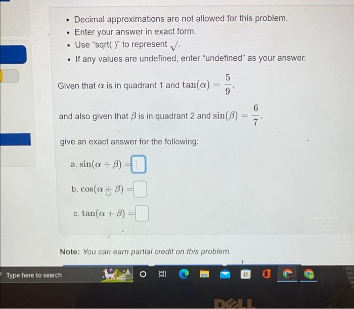 Solved • Decimal approximations are not allowed for this | Chegg.com