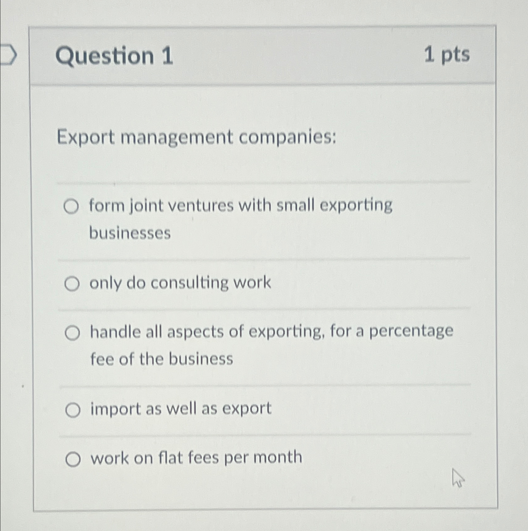 Solved Question 11ptsExport management companies:form joint | Chegg.com