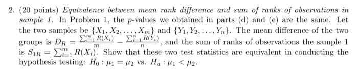 Solved 2. (20 points) Equivalence between mean rank | Chegg.com