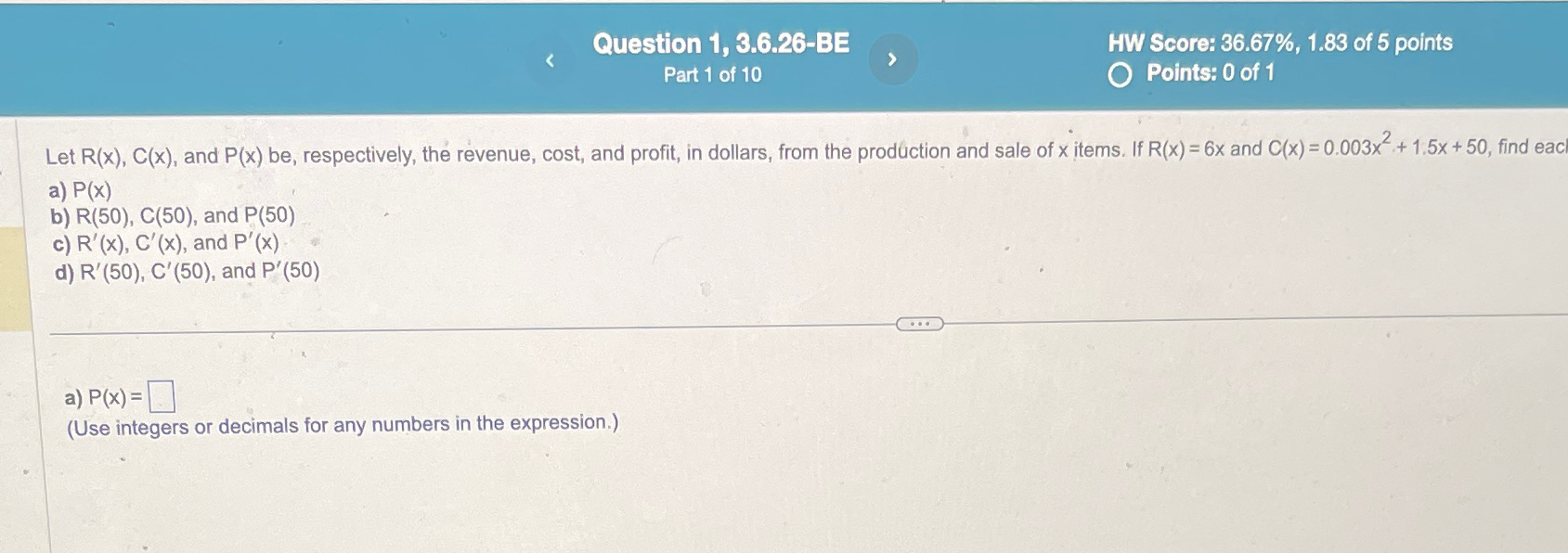 Solved Question 1, 3.6.26-BEHW Score: 36.67%,1.83 ﻿of 5 | Chegg.com