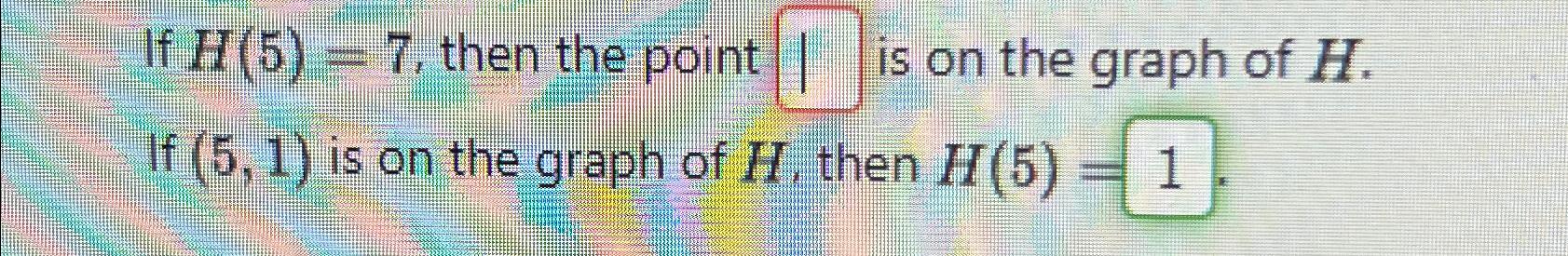 Solved If H(5)=7, ﻿then the point || ﻿is on the graph of H. | Chegg.com
