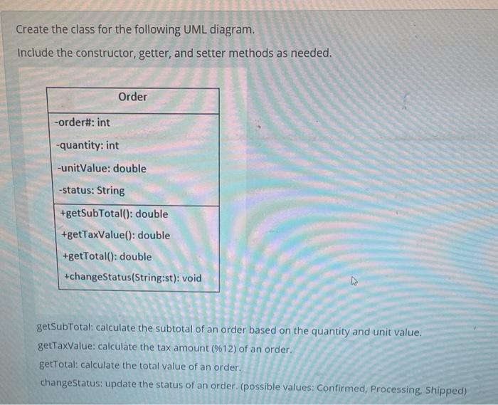 Solved Create the class for the following UML diagram. | Chegg.com