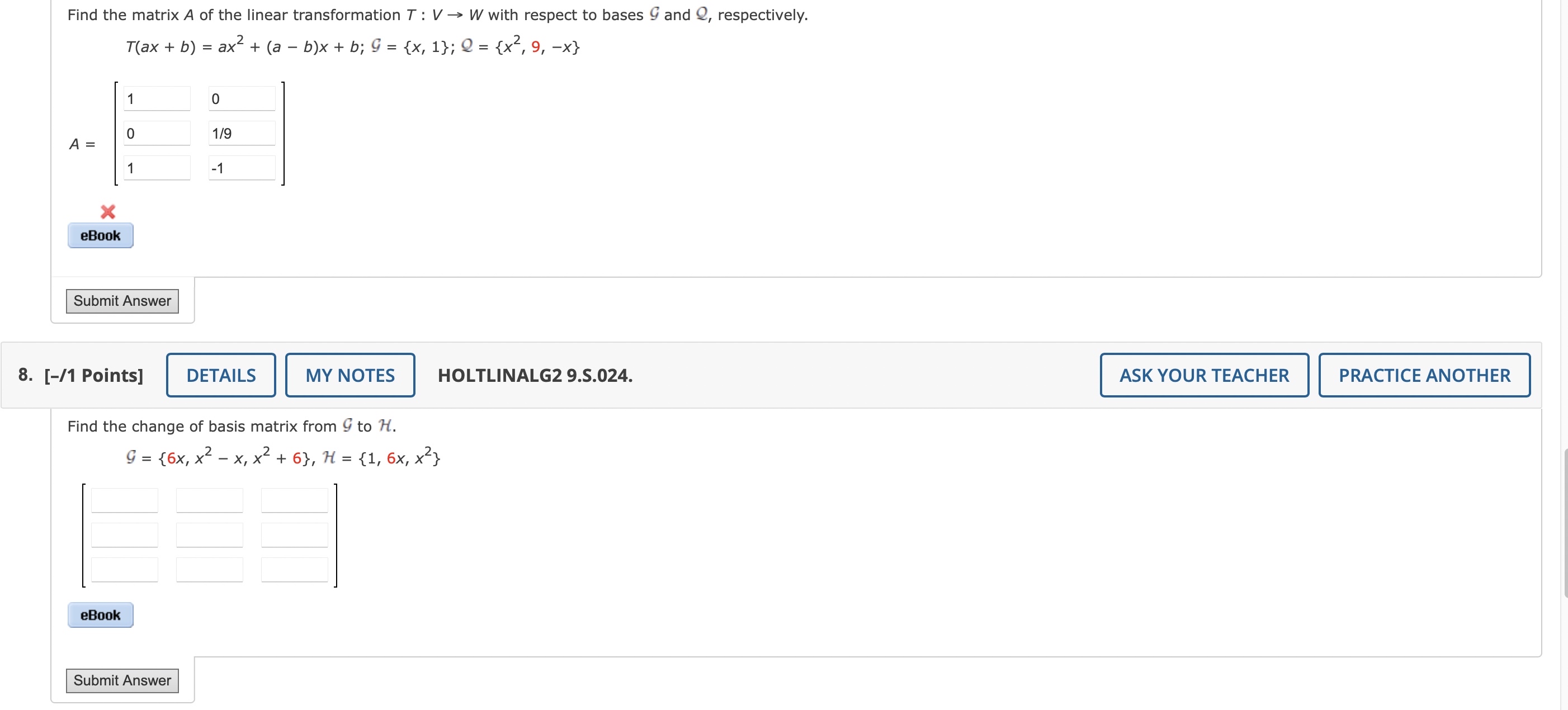 Solved Find the matrix A ﻿of the linear transformation T:V→W | Chegg.com