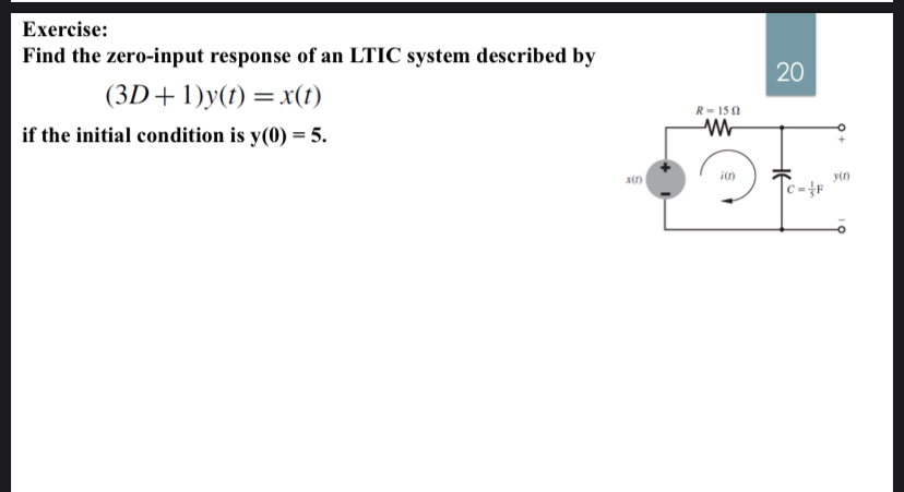 Solved Exercise:Find the zero-input response of an LTIC | Chegg.com
