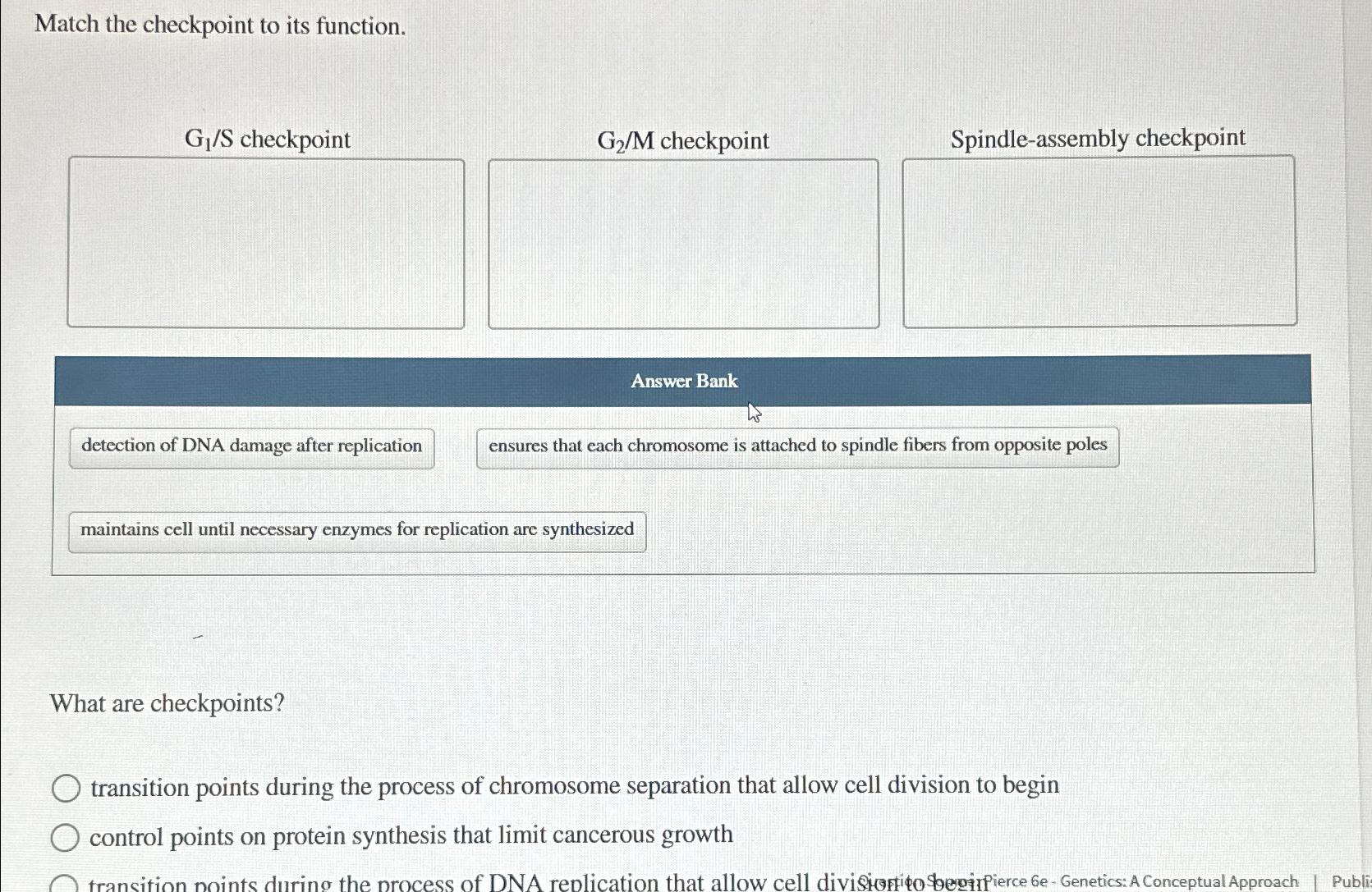 Solved Match the checkpoint to its function.G1S | Chegg.com